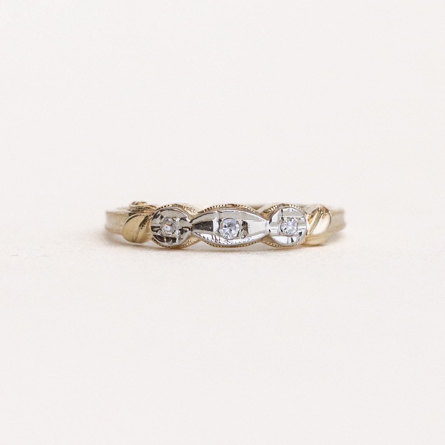 Milgrain Diamond Three Stone Vintage Ring | The Tayer Ring | Evorden